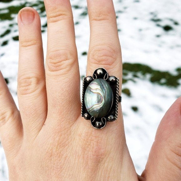 Taxco | Jewelry | Vintage Taxco Abalone Shell Sterling Silver Ring ...